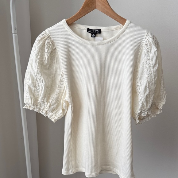 J. Crew | Tops | J Crew Puffsleeve Mixy Top In Ivory Size M | Poshmark